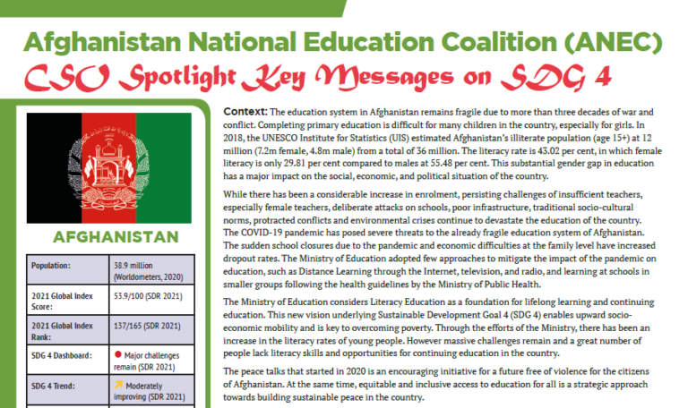 Afghanistan - Civil Society Spotlight Report on SDG 4 for HLPF 2021 ...