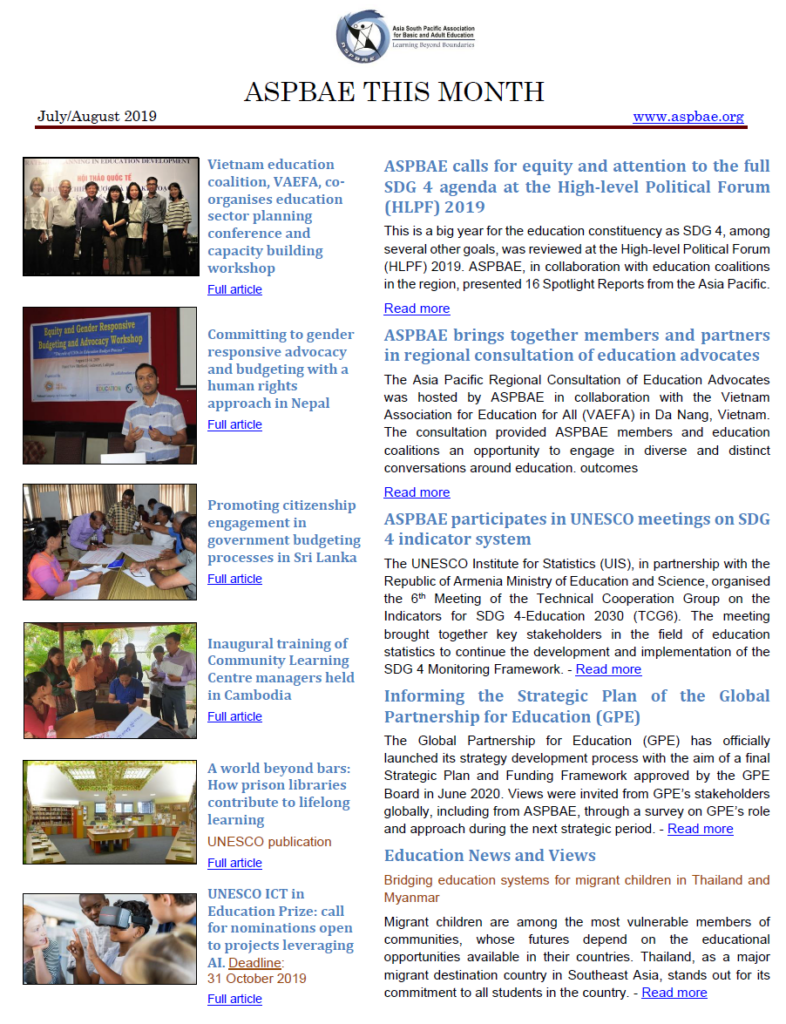 ASPBAE Bulletin: July-August 2019 - ASPBAE