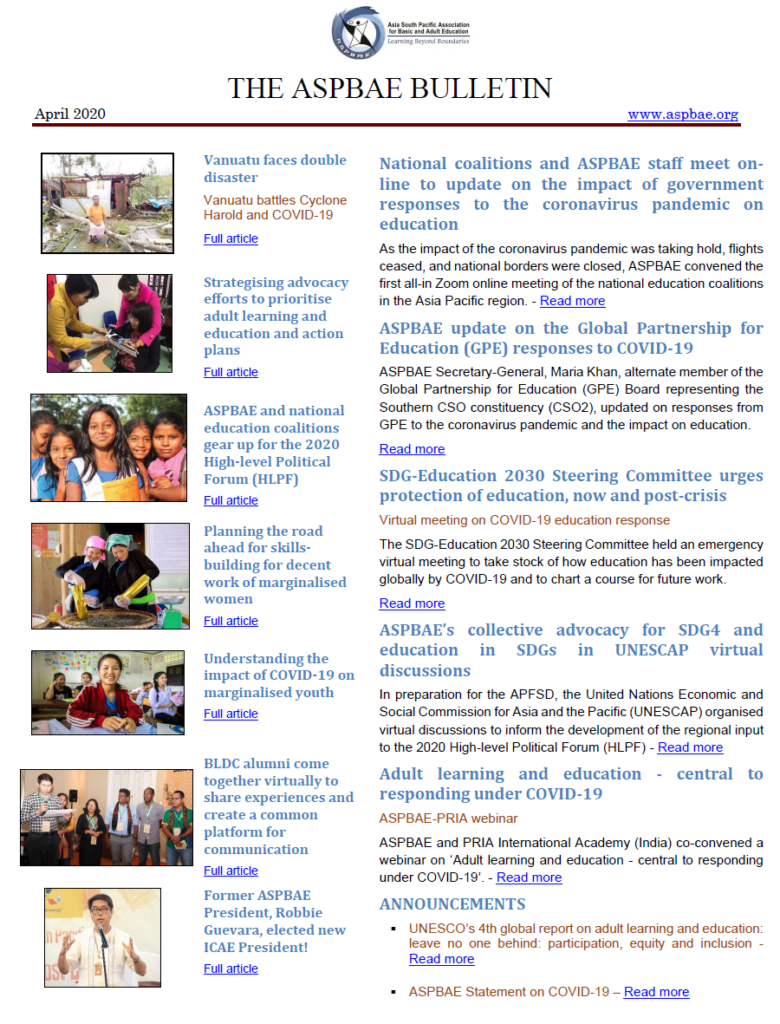 ASPBAE Bulletin: April 2020 - ASPBAE