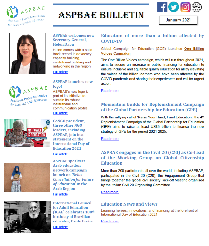 ASPBAE Bulletin: January 2021 - ASPBAE