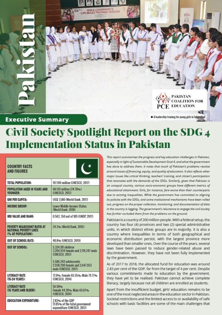 Pakistan - Civil Society Spotlight Report on SDG 4 for HLPF 2019 - ASPBAE