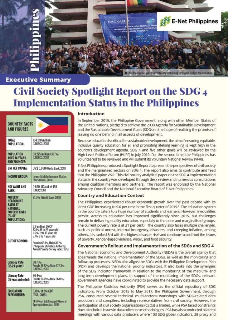Philippines - Civil Society Spotlight Report on SDG 4 for HLPF 2019 - ASPBAE